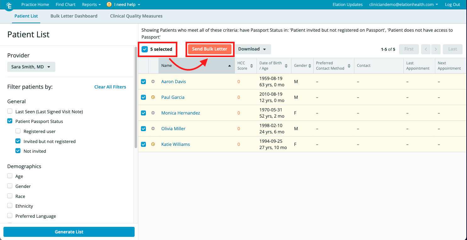 Elation Patient Passport Guide- Inviting Patients to Passport in bulk