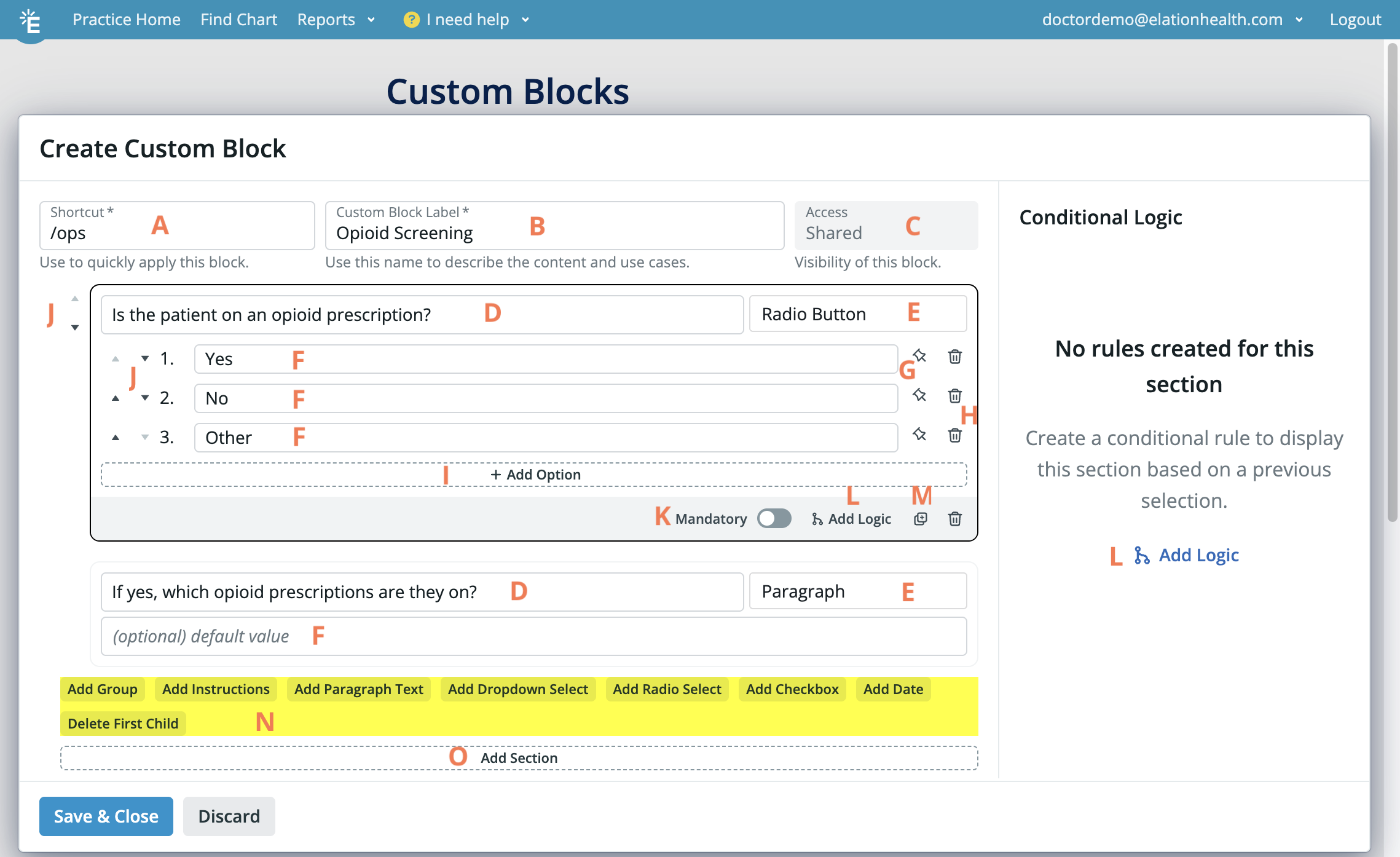 Elation Note Guide - Managing custom blocks