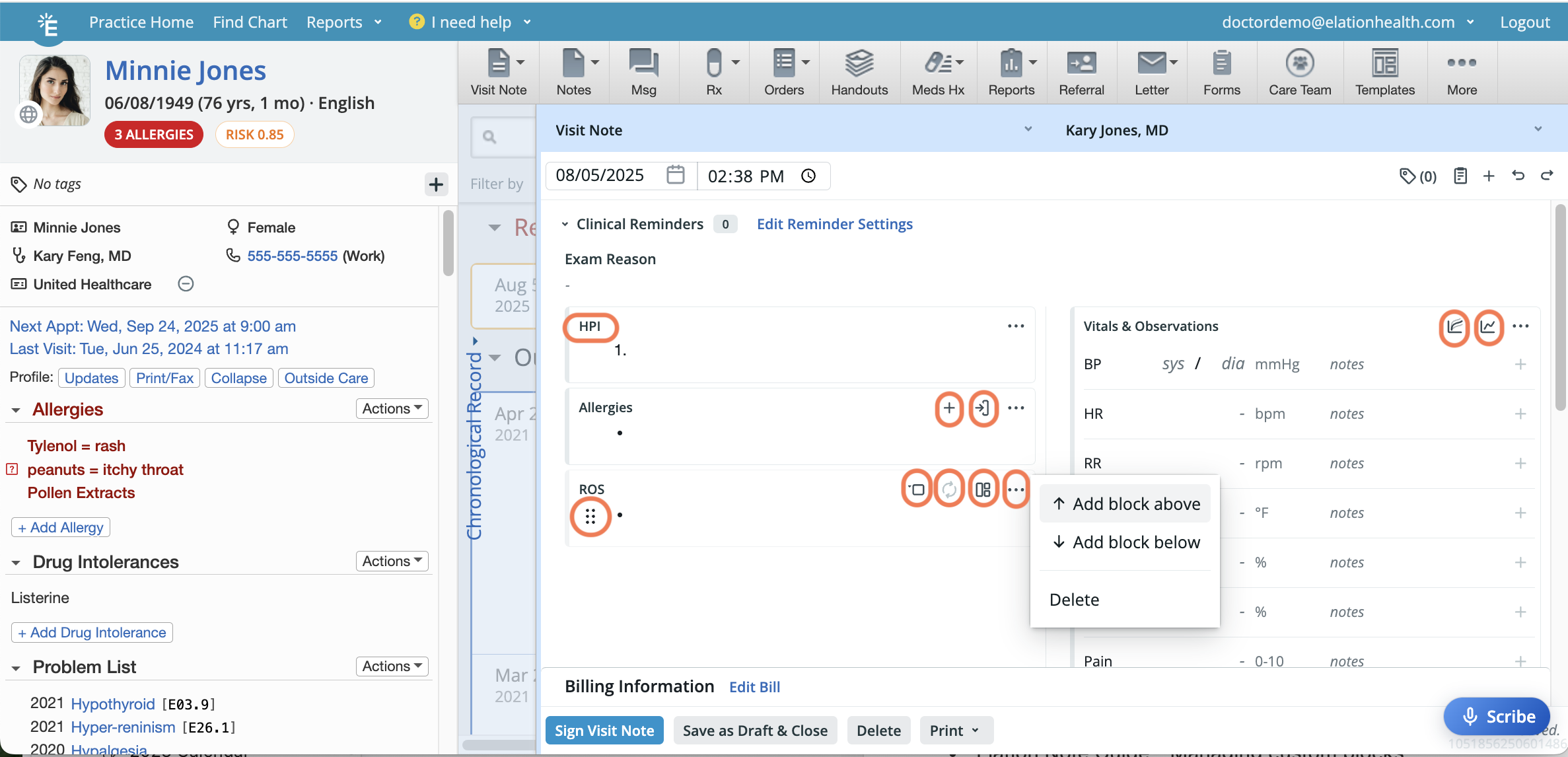 Elation Note Guide - Using visit note blocks